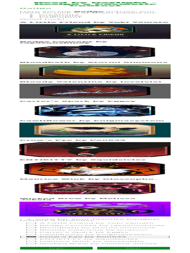 Dead by Daylight - Design A Cosmetic Contest Survey | PDF
