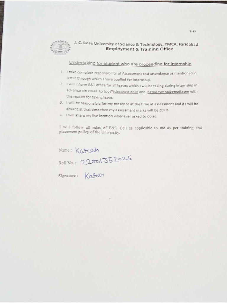 Karan Undertaking 1 | PDF