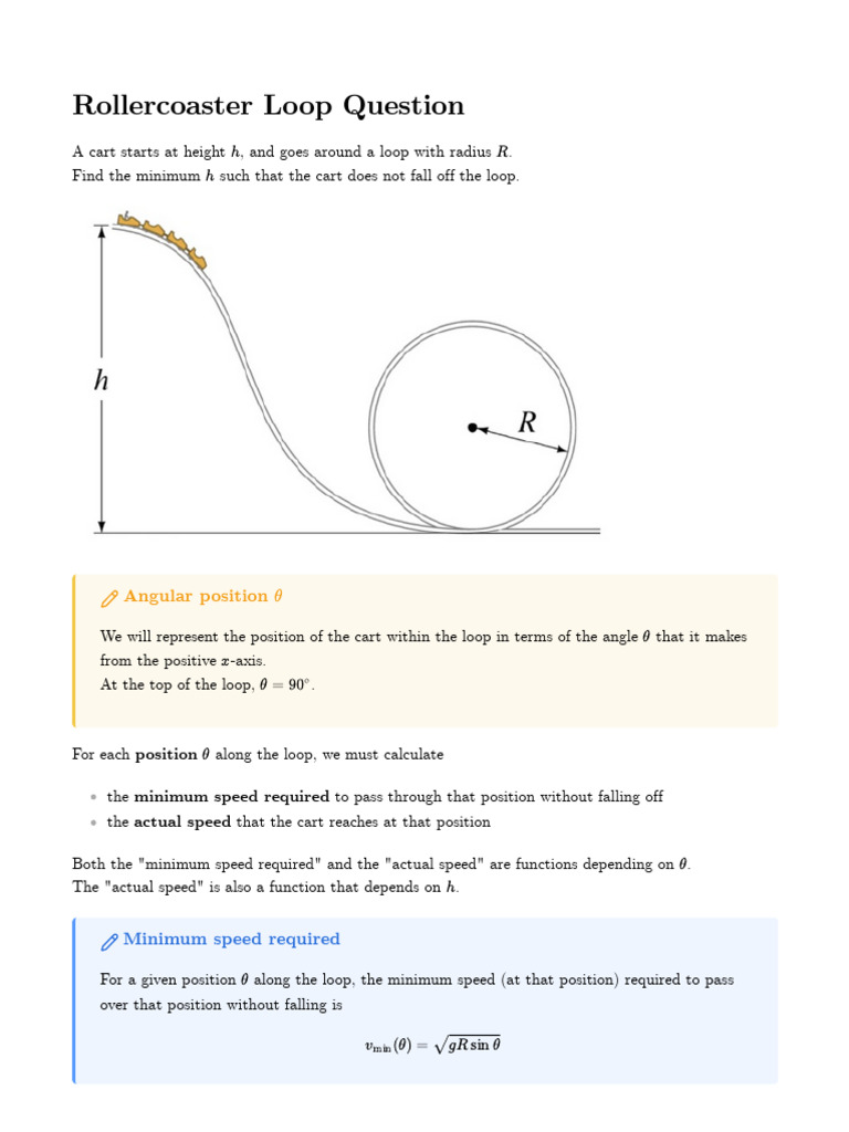 Minimum Height for Rollercoaster Loop | PDF | Force | Inequality ...