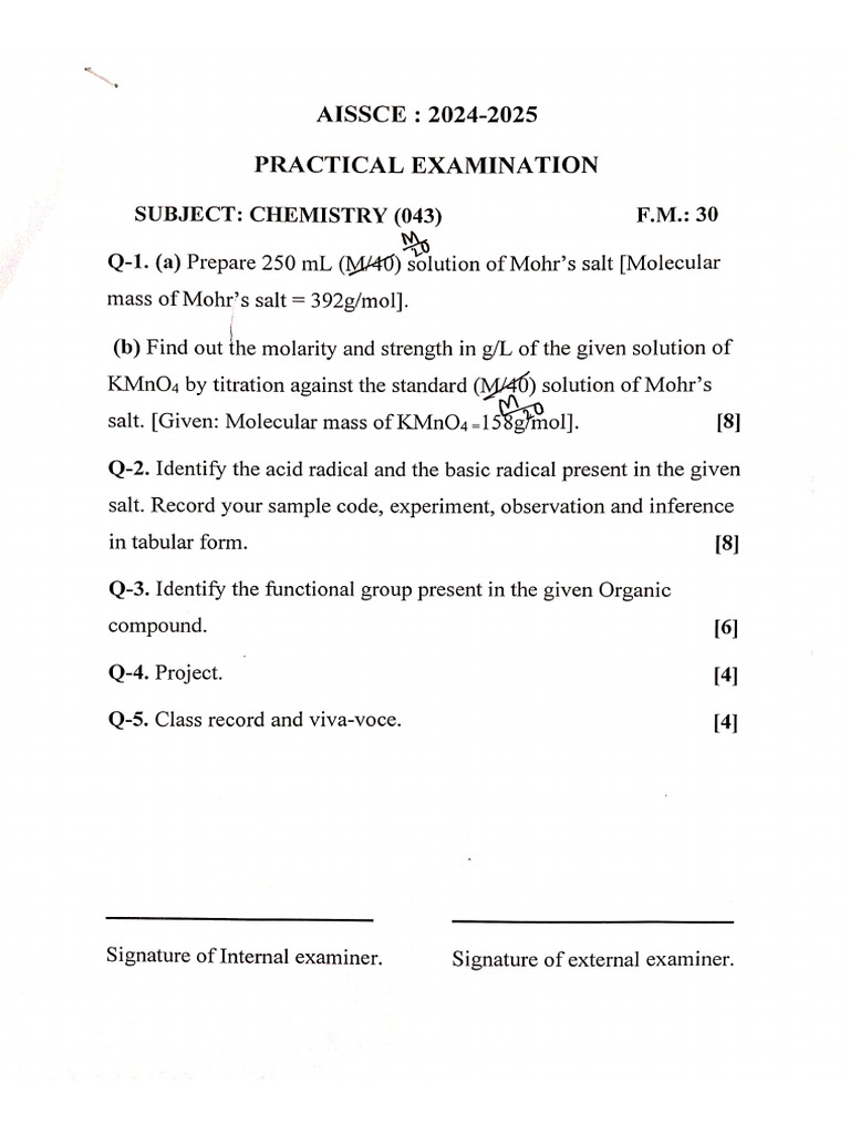 AISSCE Chemistry Practical Exam 2024-2025 | PDF