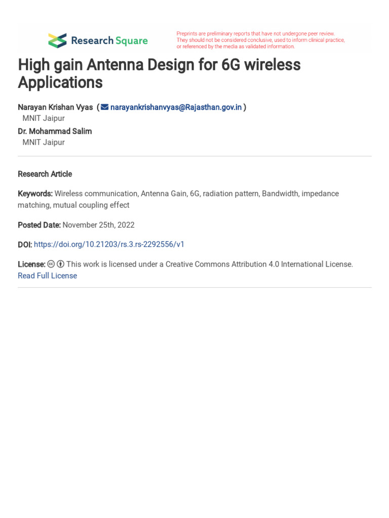 High Gain Antenna Design For 6G Wireless Application | PDF | Antenna ...