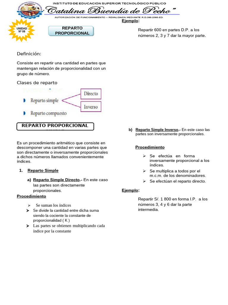 Reparto Proporcional: Métodos y Ejemplos | PDF | Matemáticas ...