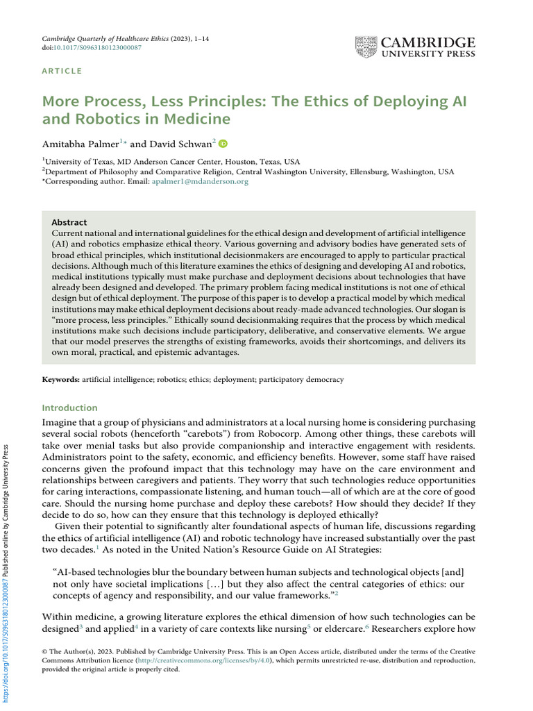 More Process Less Principles The Ethics of Deploying Ai and Robotics in Medicine | PDF ...