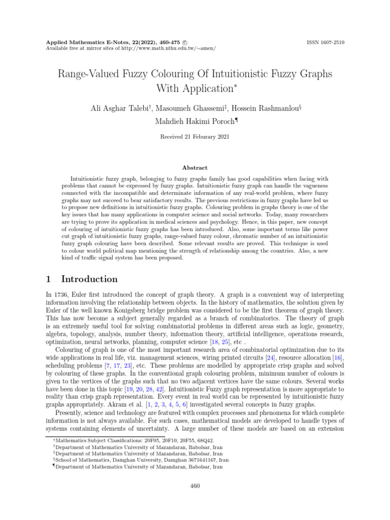Range-Valued Fuzzy Colouring of Intuitionistic Fuzzy Graphs | PDF | Fuzzy Logic | Vertex (Graph ...
