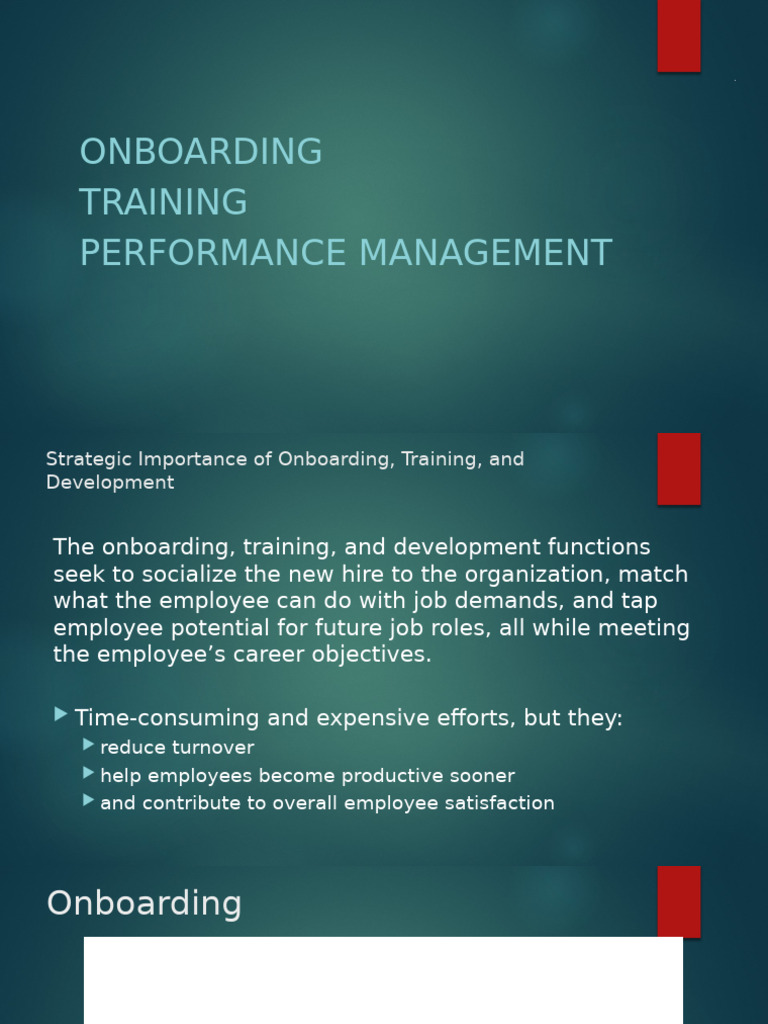 Onboarding Training And Performance Management Pdf Performance