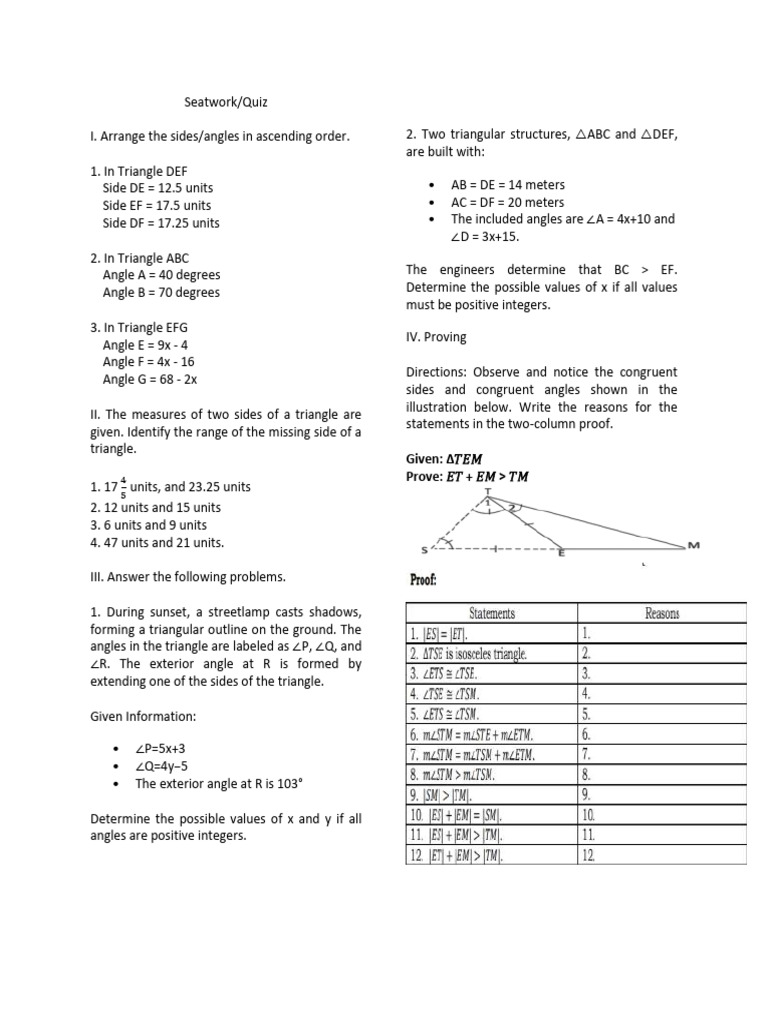 Seatwork-Quiz Applying and Proving | PDF