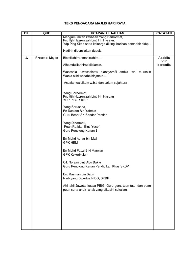 Perpisahan Teks Emcee Hari Raya | PDF