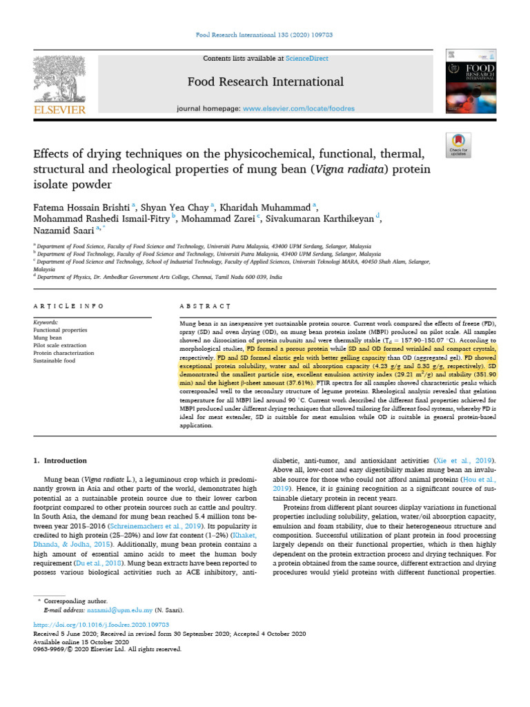 Mung Bean Drying Techniques Study | PDF | Proteins | Amino Acid