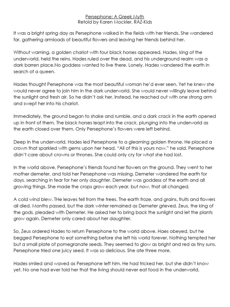 Persephone_-A-Greek-Myth | PDF | Persephone | Hades