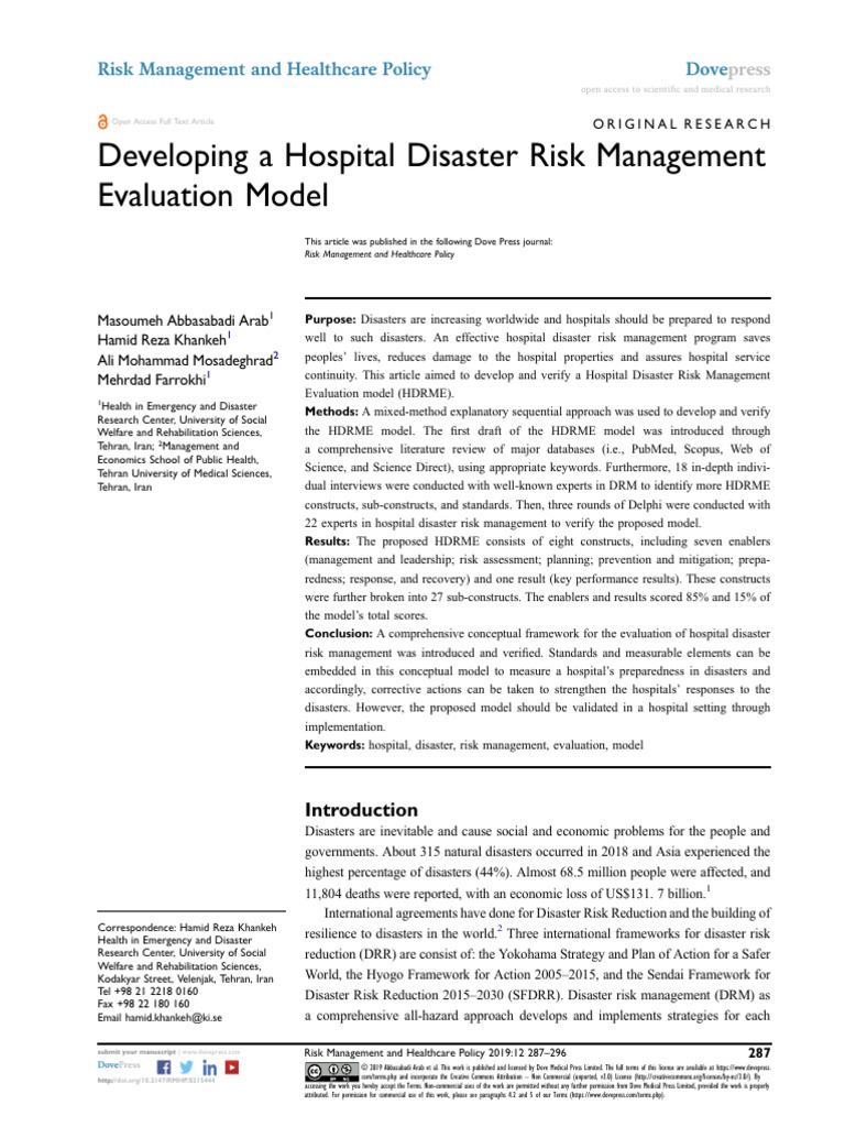 Developing A Hospital Disaster Risk Management Evaluation Model | PDF ...