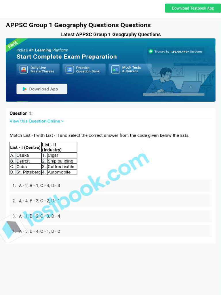 Appsc Group 1 Geography Questions 63a3fb6784f03e0a4e0ee83f | PDF