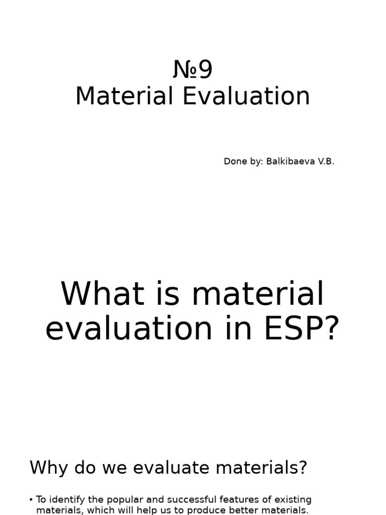 9 Materials Evaluation | PDF | Evaluation | Learning