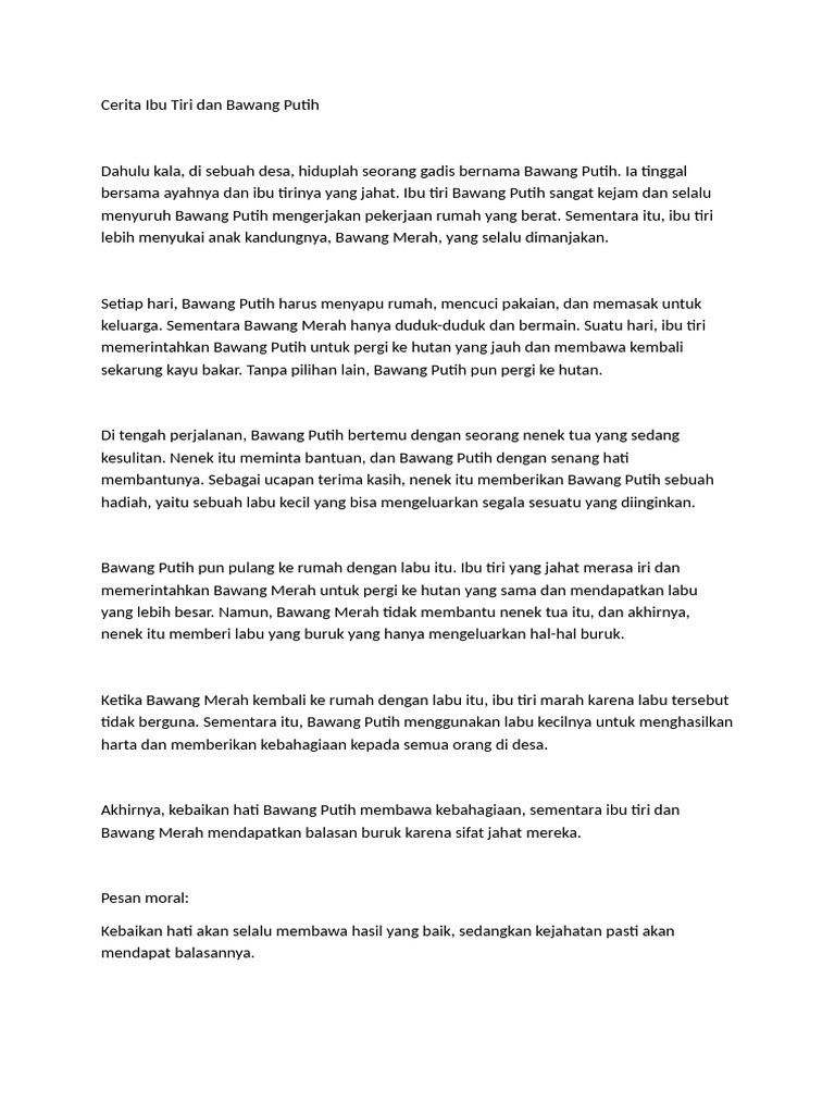 Kisah Bawang Putih dan Ibu Tiri Jahat | PDF