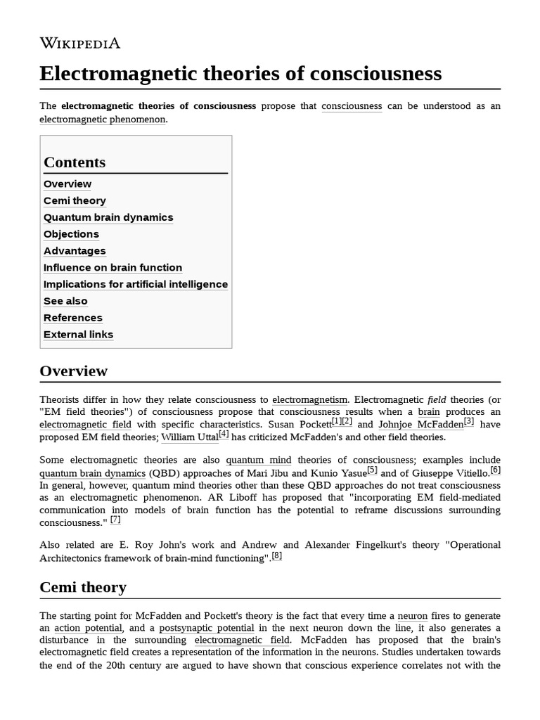 Electromagnetic Theories of Consciousness | PDF | Neuroscience ...
