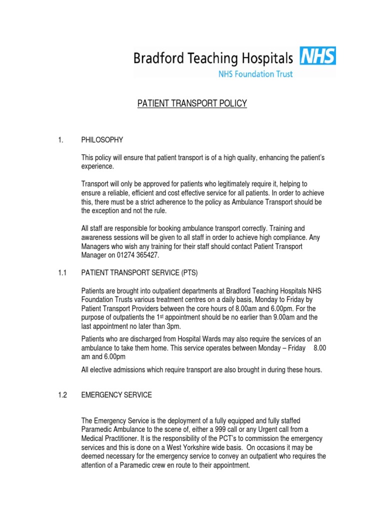 Patient Transport Policy | PDF | Ambulance | Wheelchair