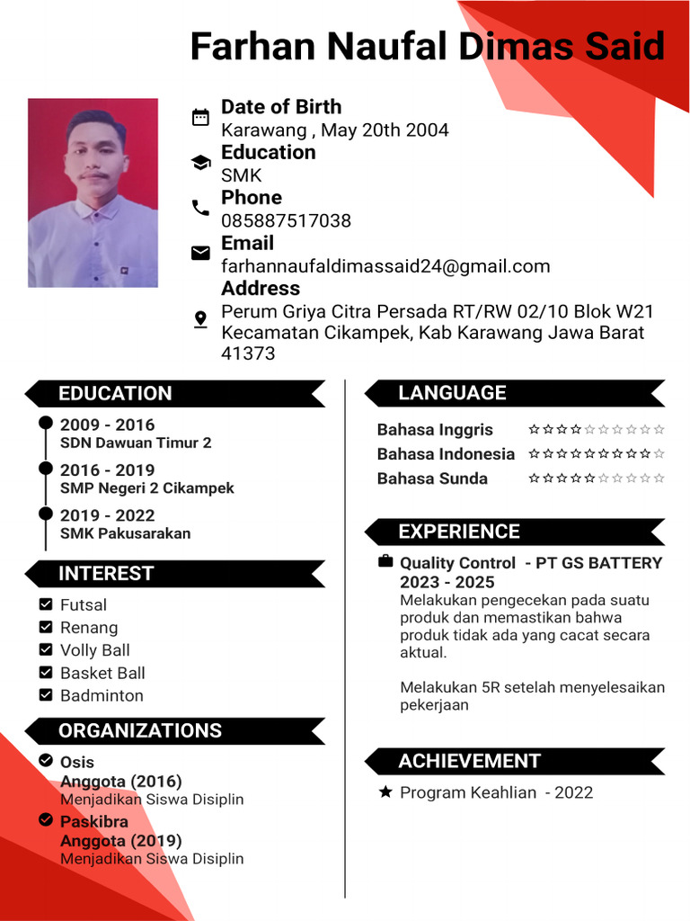 CV Farhan Naufal | PDF