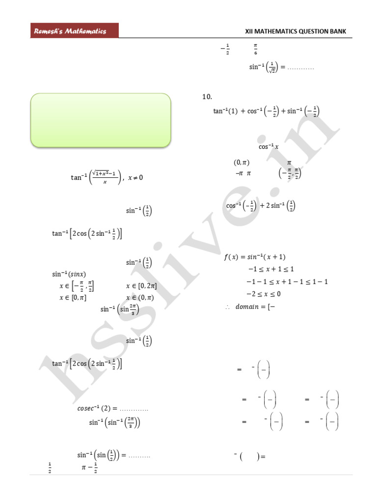 Hsslive-Xii-Maths-Qb-02. INVERSE TRIGONOMETRIC FUNCTIONS | PDF | Function (Mathematics ...