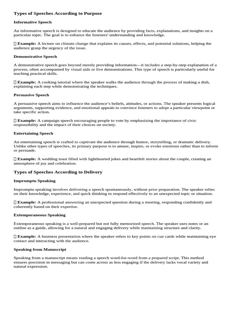g3 Types of Speeches According To Purpose | PDF | Public Speaking ...