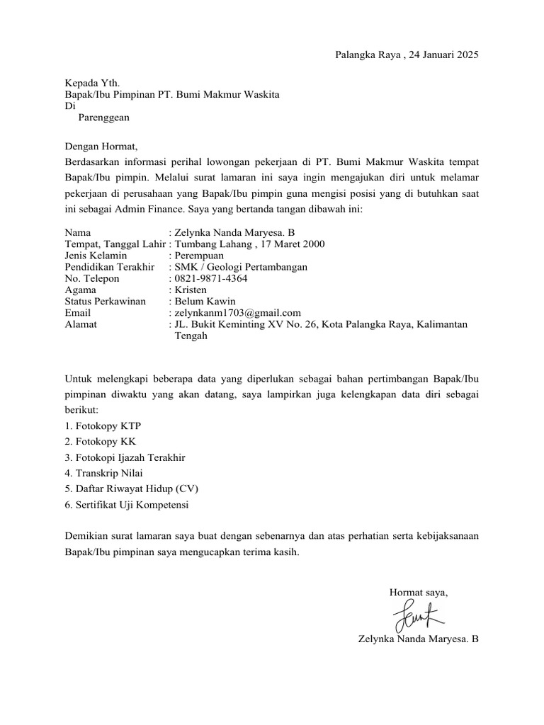 Surat Lamaran 2025 | PDF