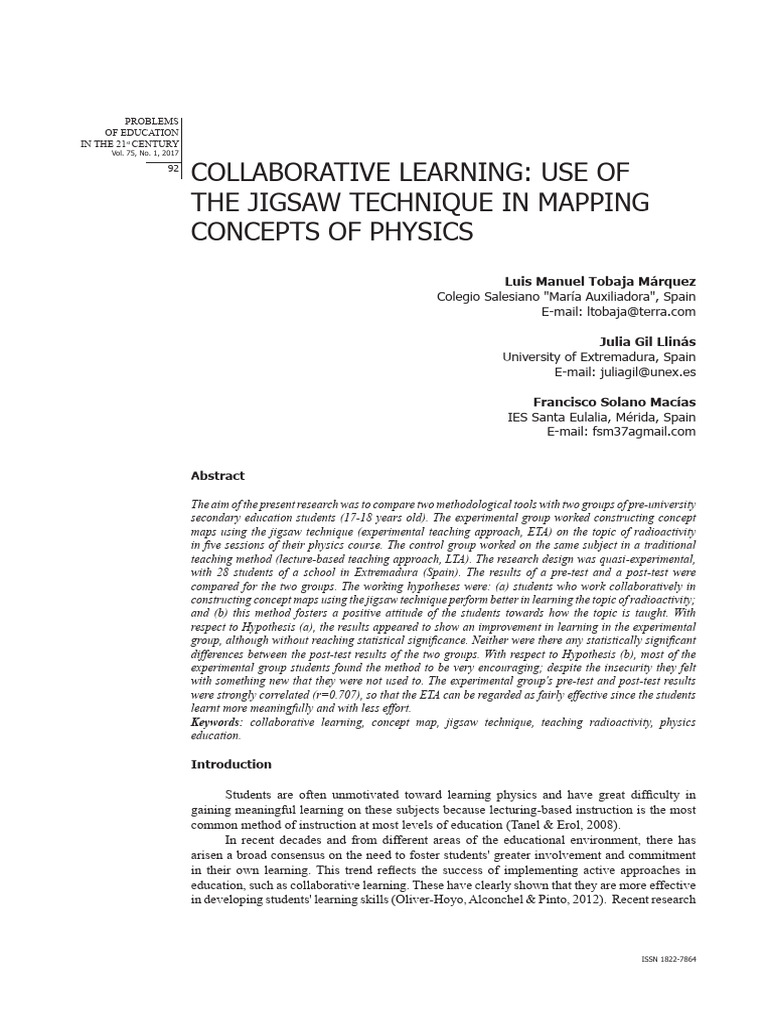 Collaborative Learning Use of The Jigsaw Technique | PDF | Science ...