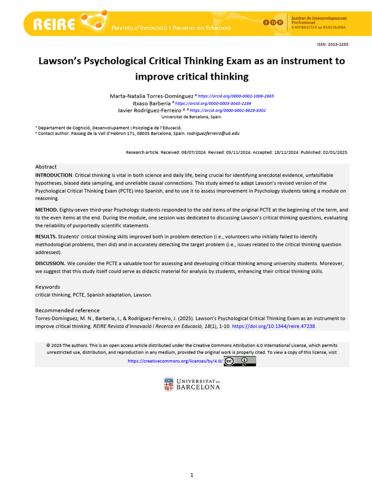 Lawsons Psychological Critical Thinking Exam As A | PDF | Critical ...