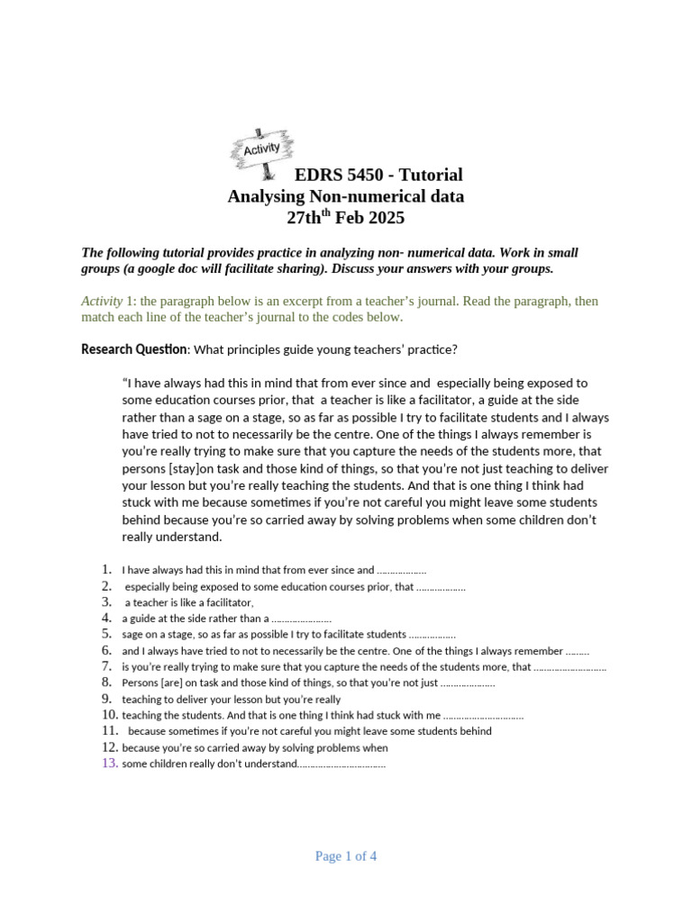 Student Script Analysing Non Numerical Data 2025 | PDF | Teachers | Learning