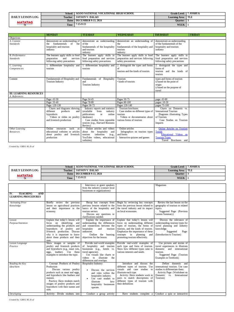 EPP_TLE Q3 1 | PDF | Tourism