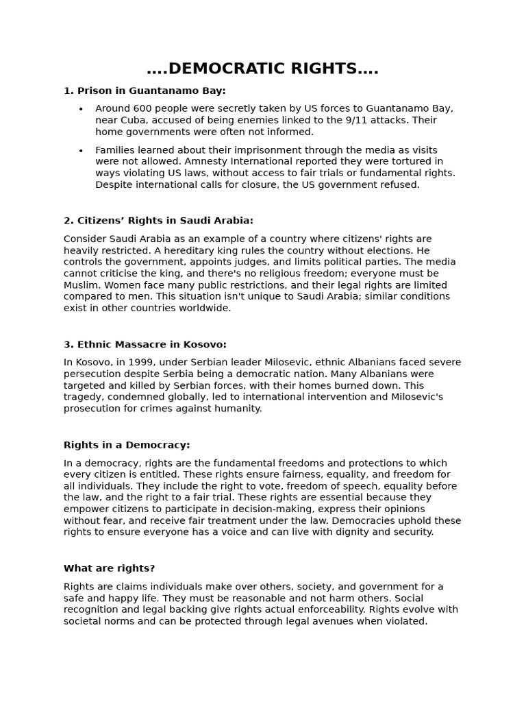 DEMOCRATIC RIGHTS Notes Class 9 | PDF | Justice | Crime & Violence