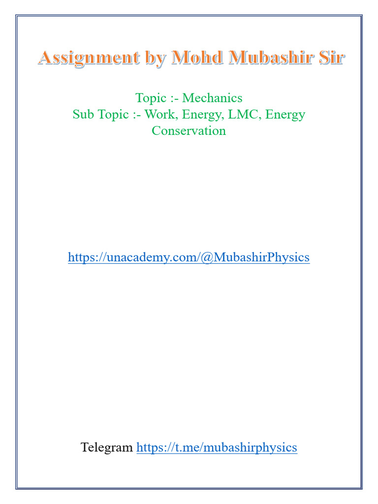 Assignment Work, Energy, LMC (Mechanics) | PDF