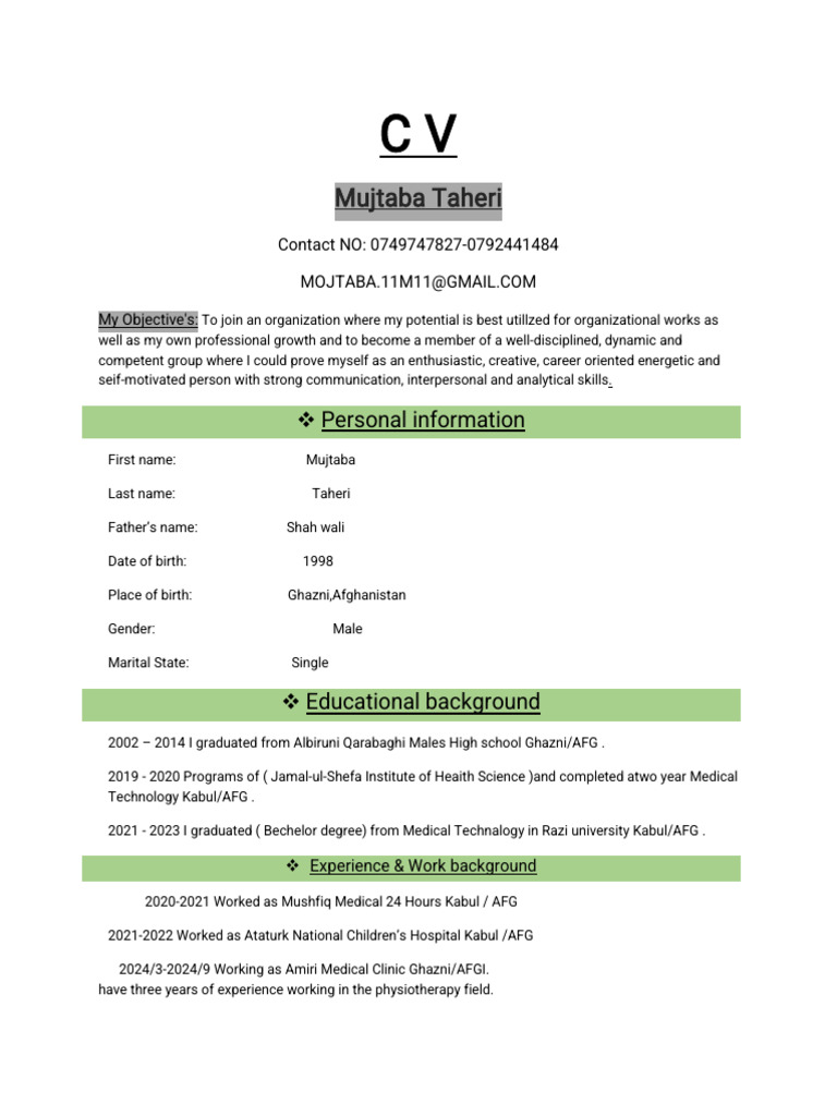 Mujtaba Taheri CV | PDF