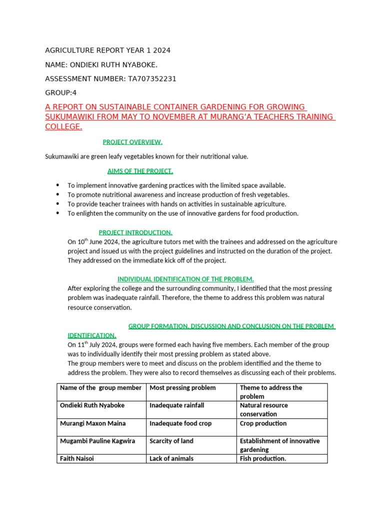 Agriculture Report Year 1 2024 | PDF | Agriculture | Irrigation