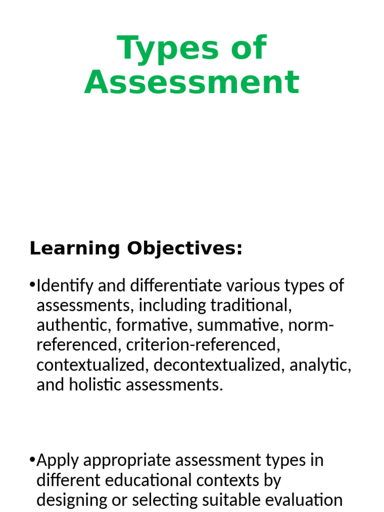Week 3 - Types of Assessment | PDF | Educational Assessment ...