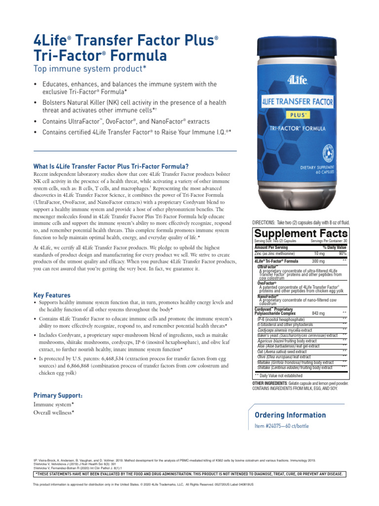 4life Transfer Factor Plus Trifactor | PDF | Immune System | Biology
