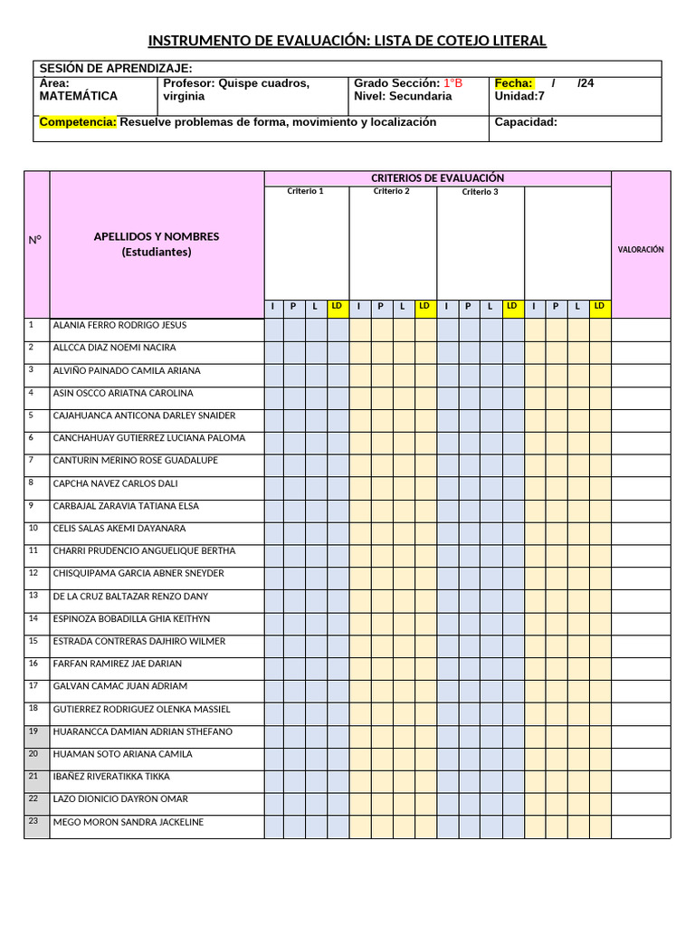 Lista de Cotejo Instrumento de Evaluación | PDF