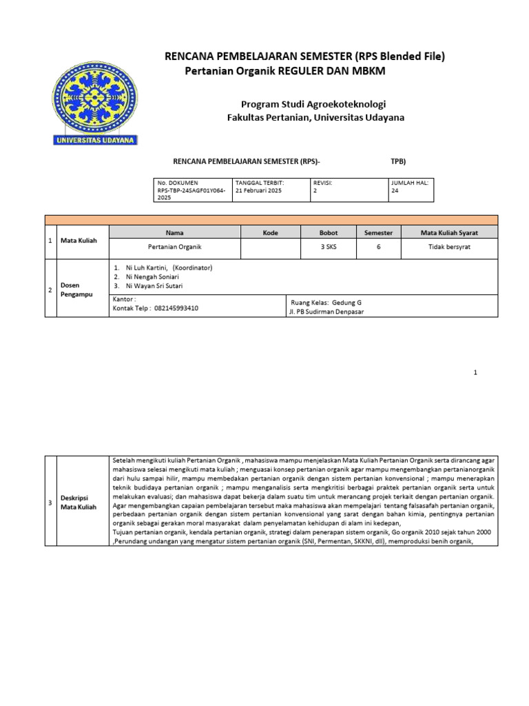 Gabungan RPS TBP Pertanian Organik Rubrik Dan Modul TTD | PDF