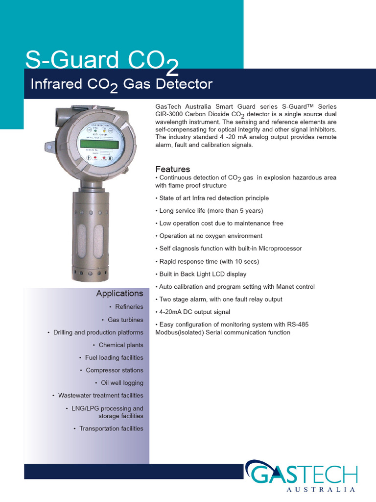 Datasheet - Gastech - GIR-3000 - Hydrocarbon Detector | PDF | Sensor | Carbon Dioxide