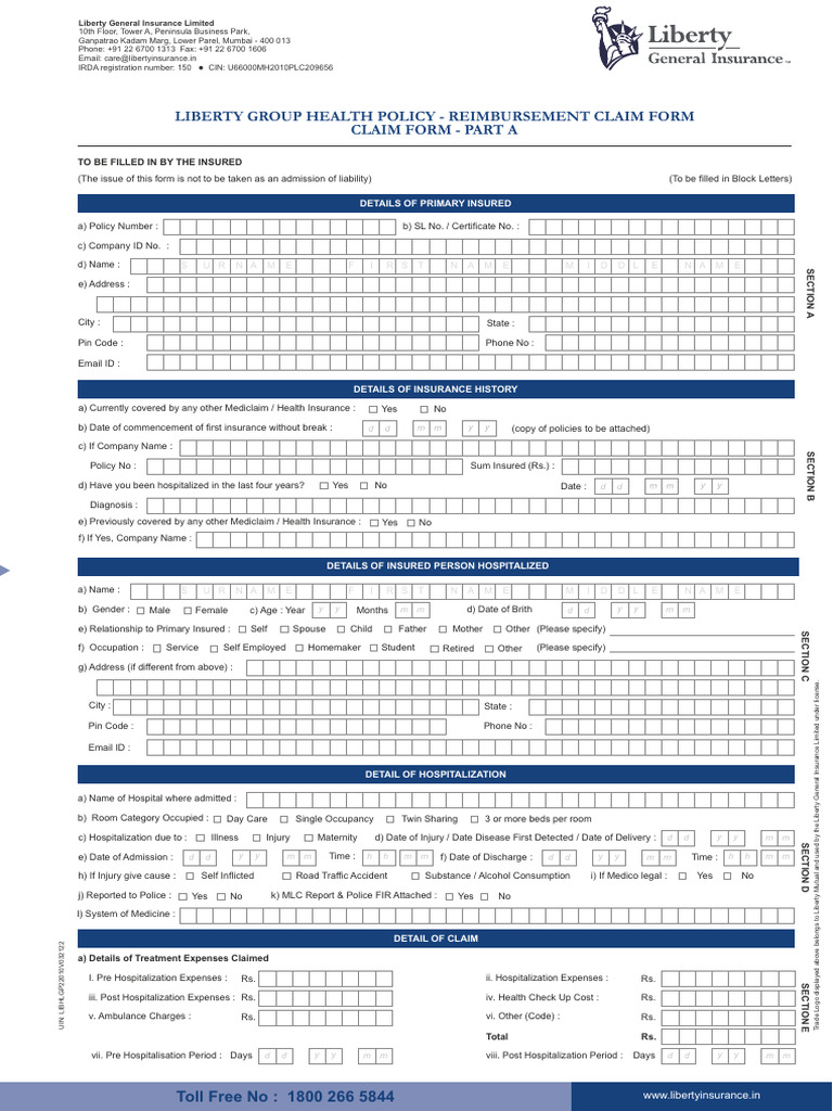Liberty Health Reimbursement Claim Form | PDF | Hospital | Comorbidity