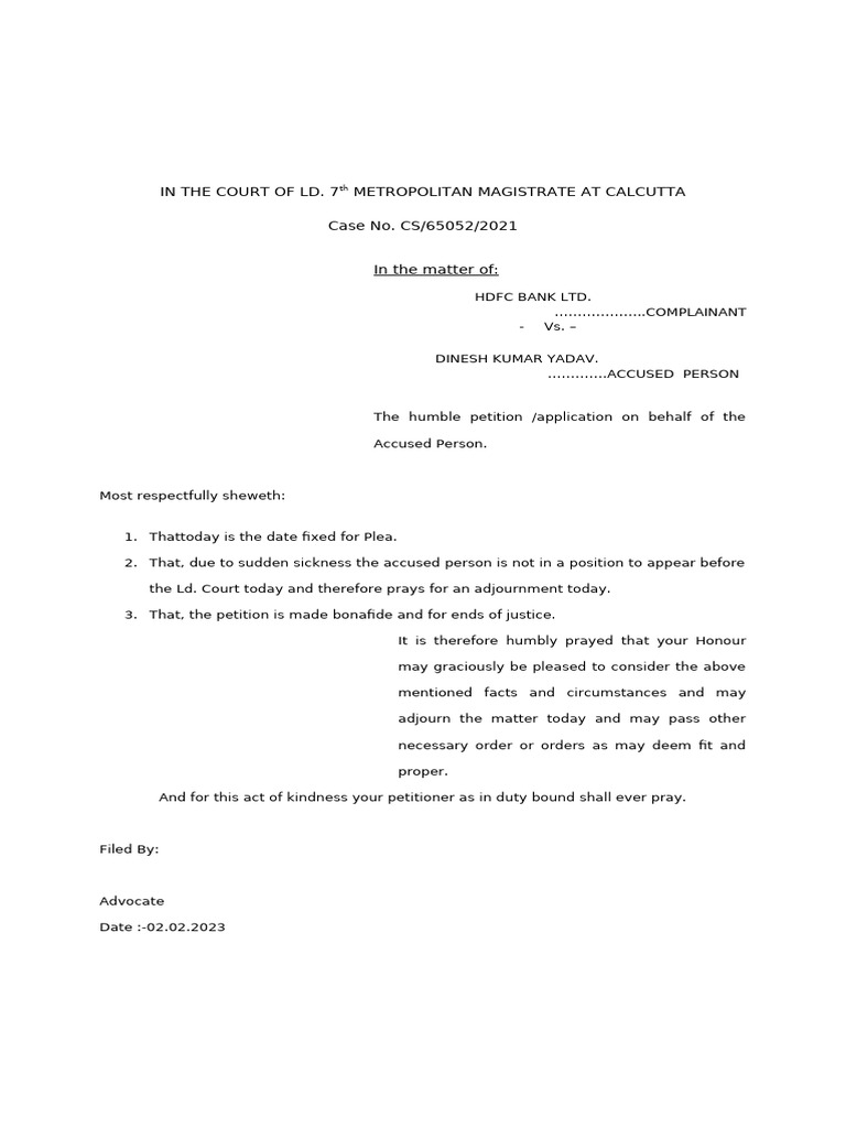 Adjournment Petition for Accused | PDF