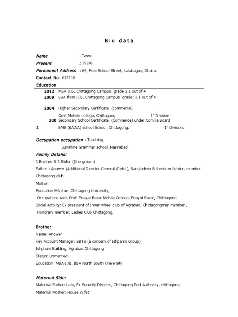 Bio Data | PDF | Bangladesh | Further Education