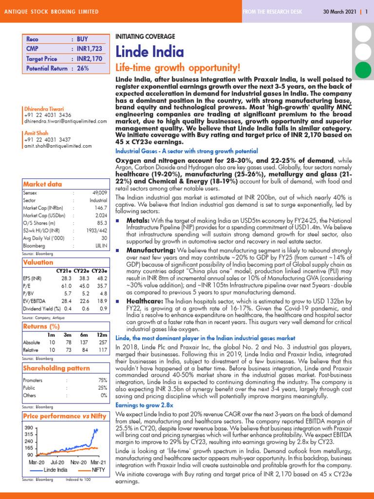 Antique Stock Broking LTD LIIL@in Linde India Initiating Coverage ...