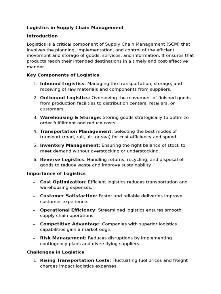 Logistics in Supply Chain Management | PDF | Logistics | Supply Chain ...