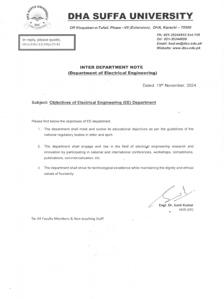 IDN - Objectives of EE Department | PDF