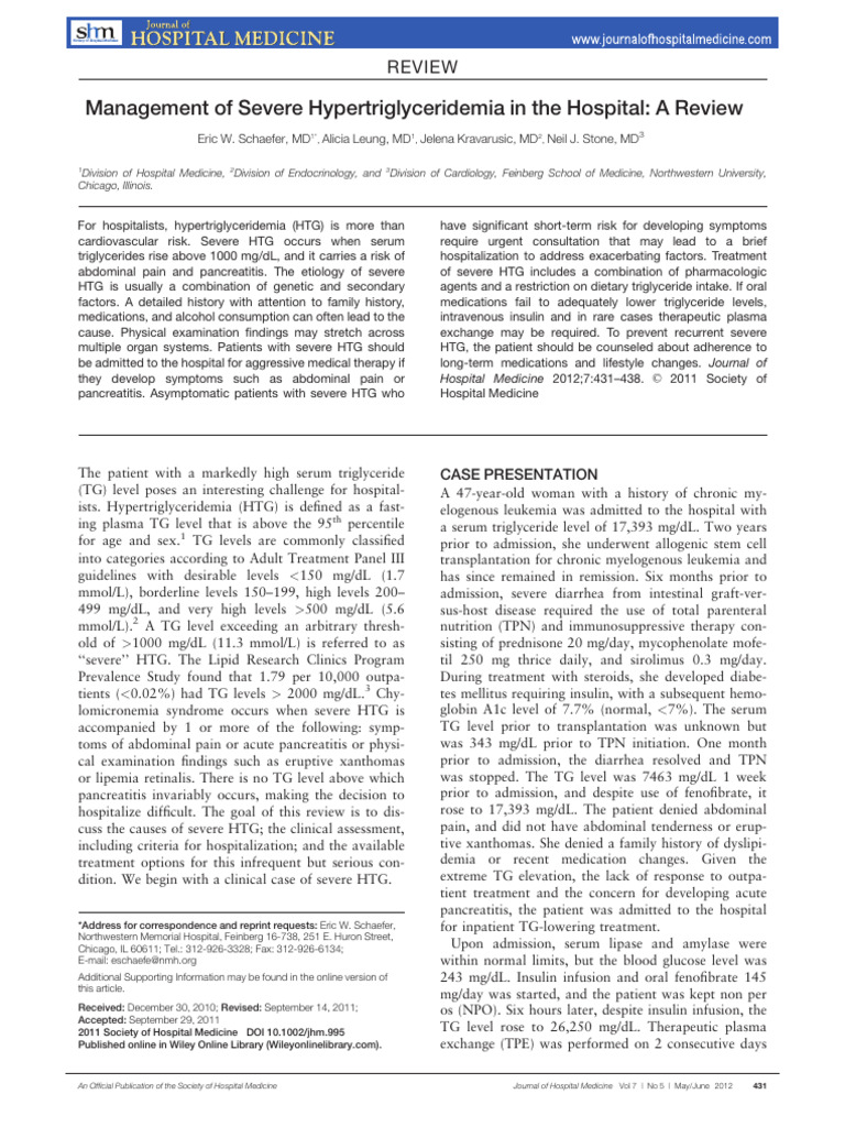 Management of Severe Hypertriglyceridemia in The Hospital A Review ...