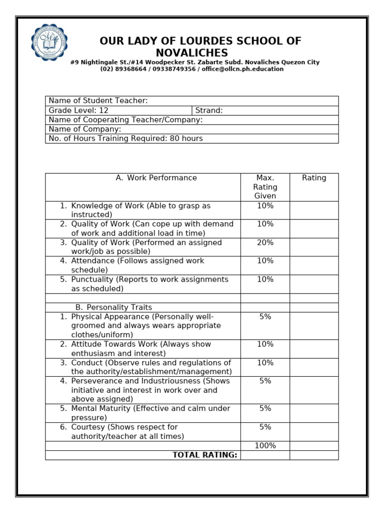 Ojt Evaluation Sheet 1 | PDF