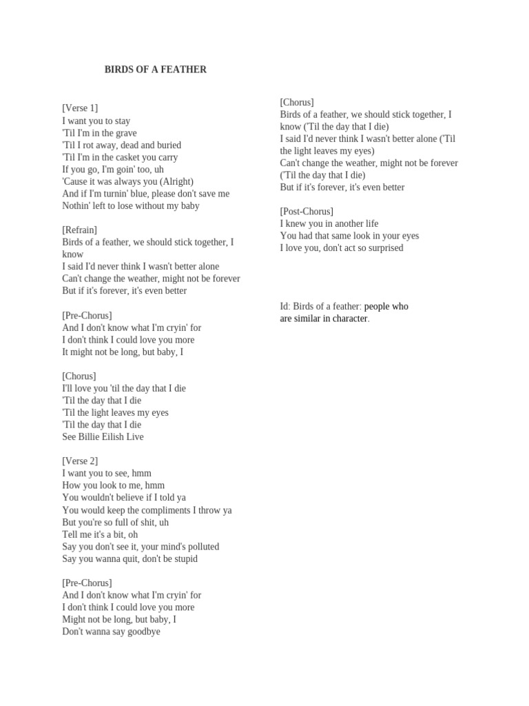 Billie Eilish: Birds of a Feather Lyrics | PDF