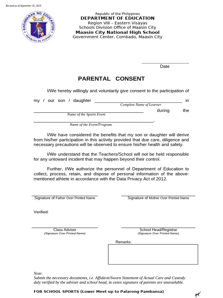 Revised 2023 Parents Consent | PDF
