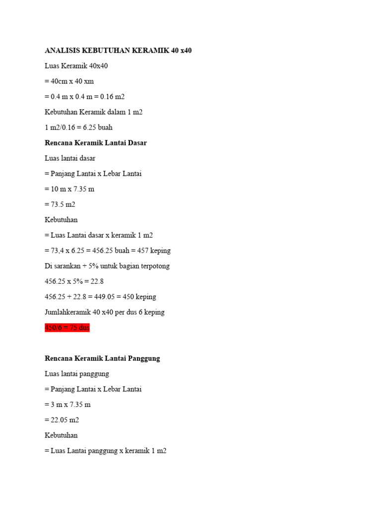 ANALISIS KEBUTUHAN KERAMIK 40 x40 | PDF