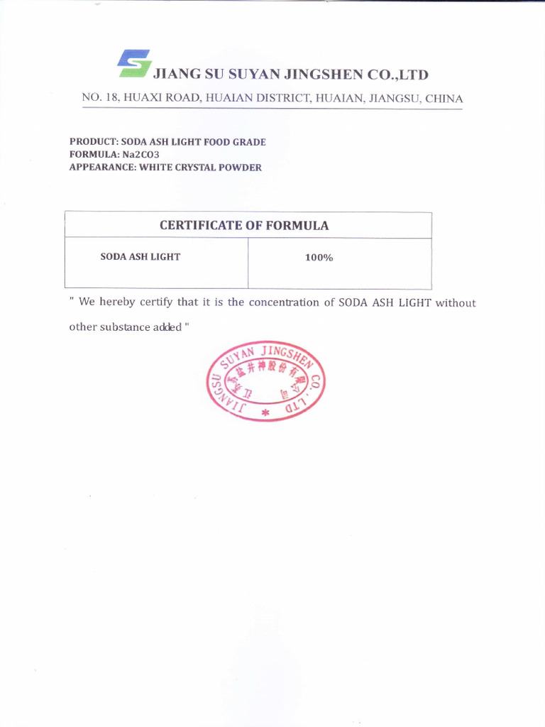 Certificate of Formula | PDF