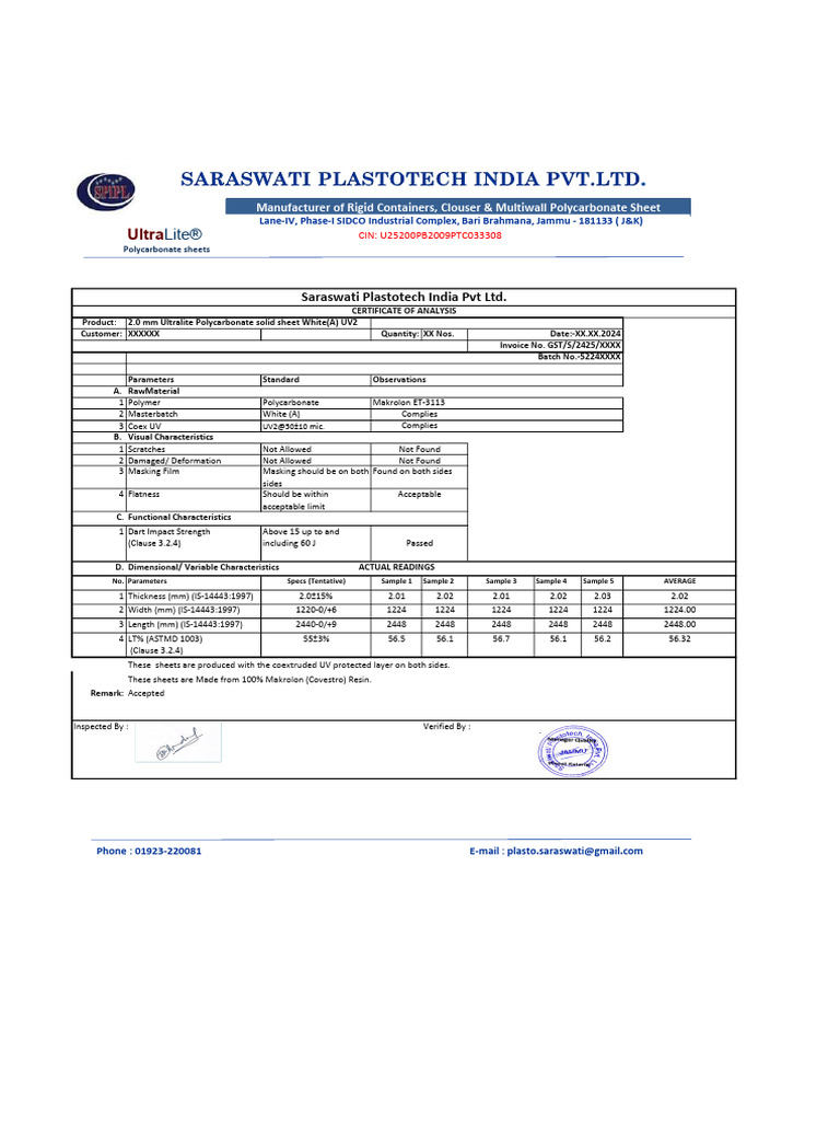 Sample Test Certificate 2.0 MM Solid Type A | PDF | Building ...