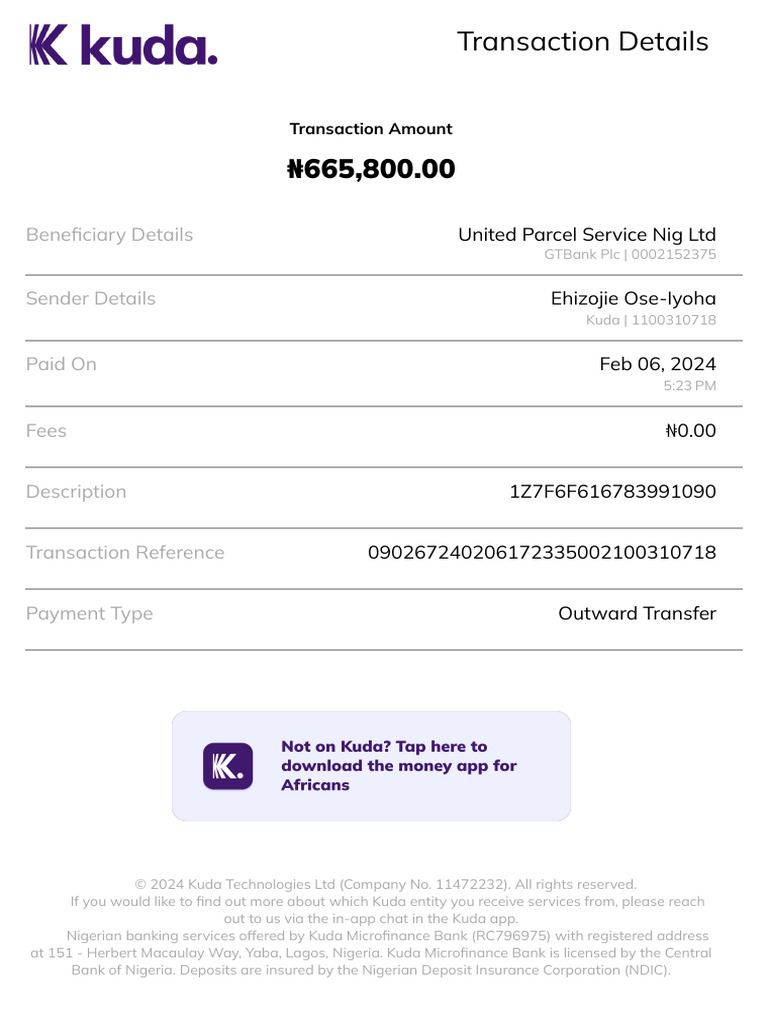 Transfer Receipt | PDF